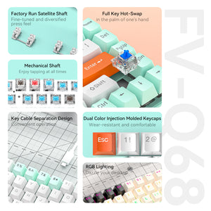 FV-Q68 “68 Keys” Keyboard RBG Lighting Mechanical Shaft Mechanical Key ...